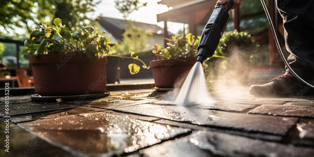Foto de Thoroughly cleanse terrace using powerful water jet to remove ...