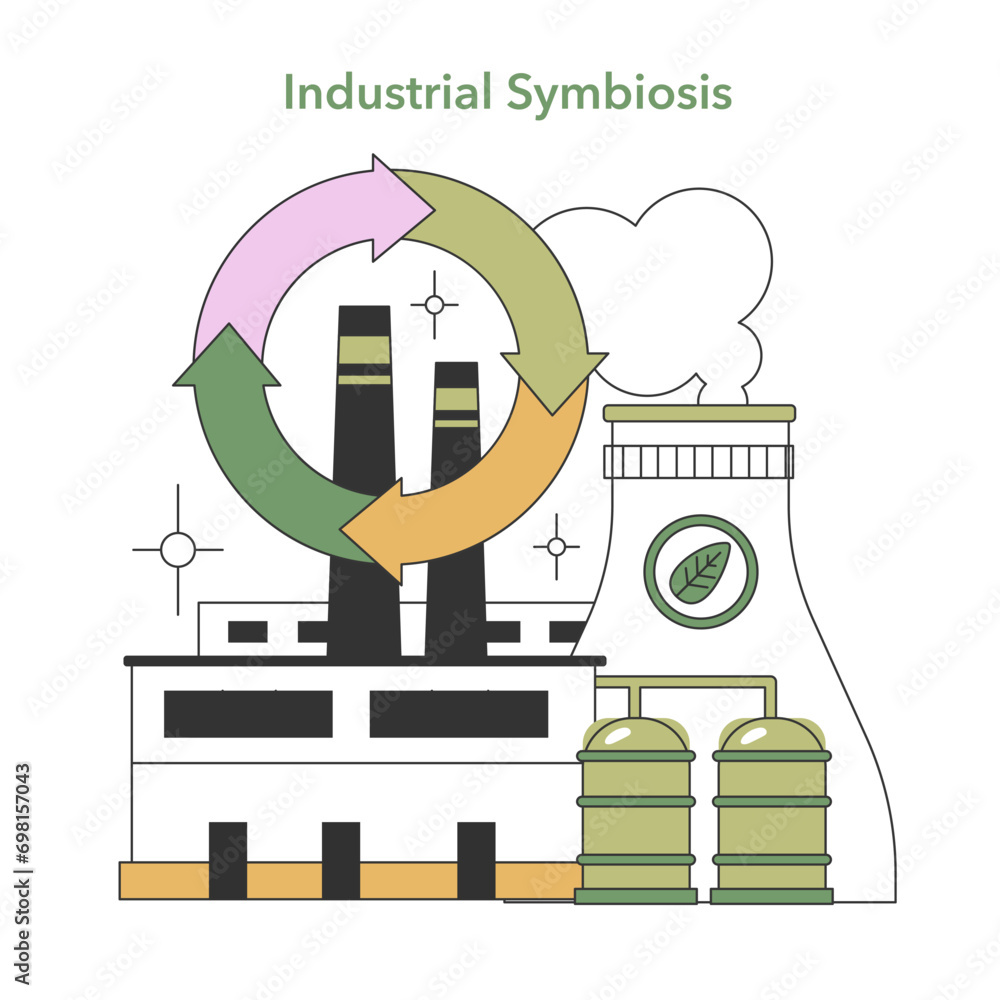 Industrial Symbiosis concept. Factory and recycling symbol depict ...