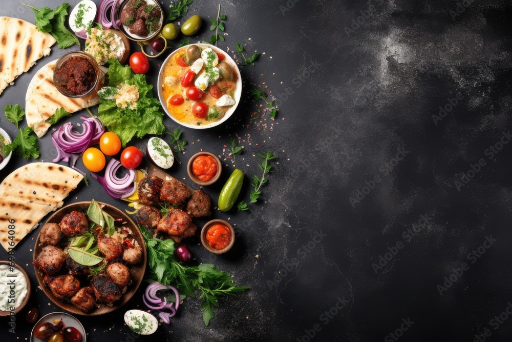 Traditional mexican food with tzatziki sauce, tortillas and vegetables ...