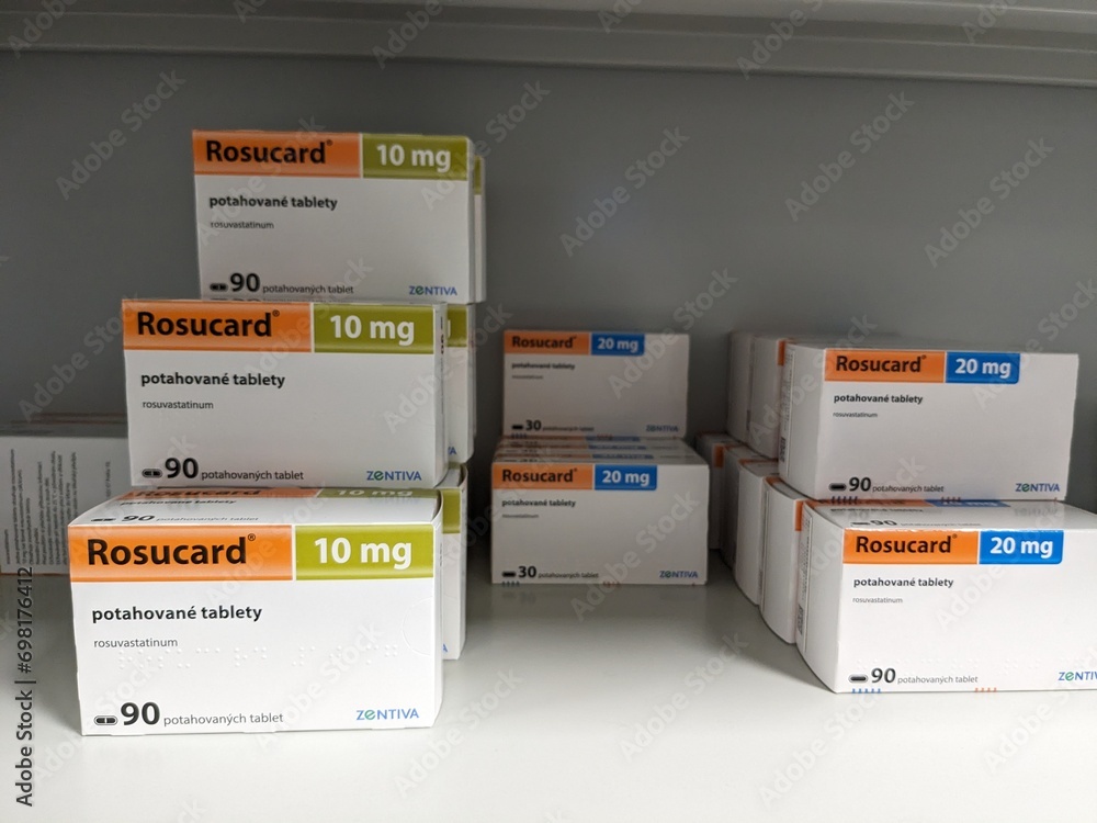 Prague,Czech republic-January 8 2024:Rosuvastatin Box of Rosucard ...