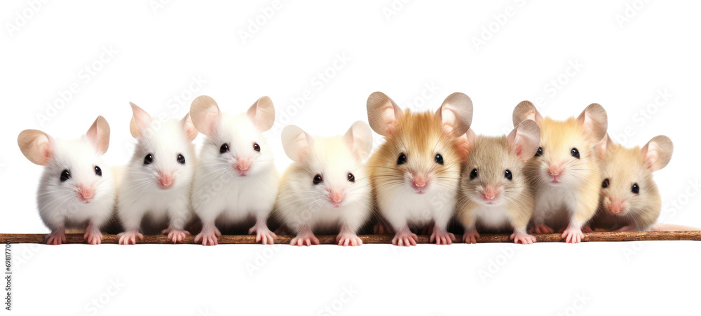 Collection of funny cute lying, sitting white mouse (mus) family with ...