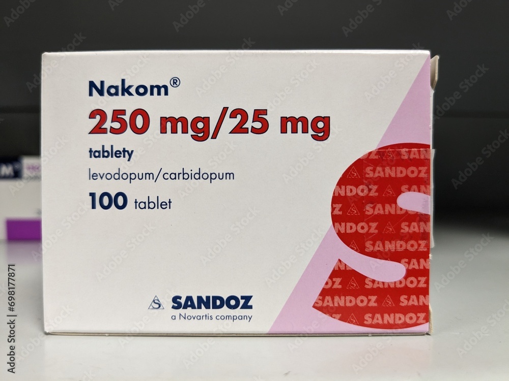 Prague,Czech republic- December 12 2023: box of NAKOM Czech medication ...