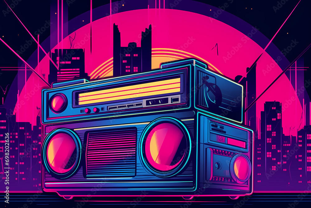 Dusk city life lo fi aesthetic wallpapers set. Urban storefront, radio ...