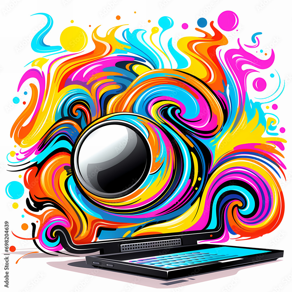Laptop explosion computer screen, concept pc design monitor crash ...