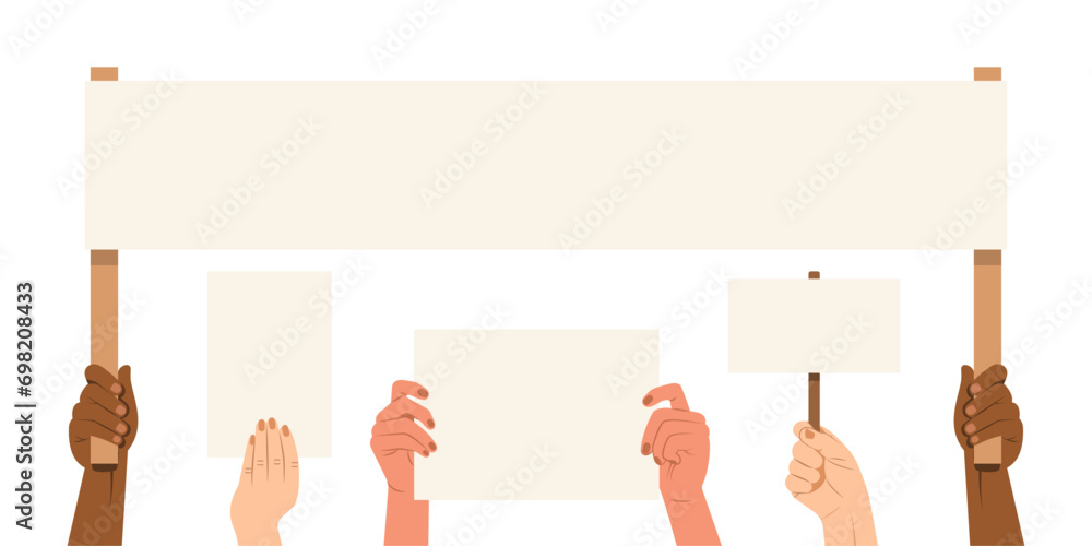 The hands of different nations are holding empty for strike and ...