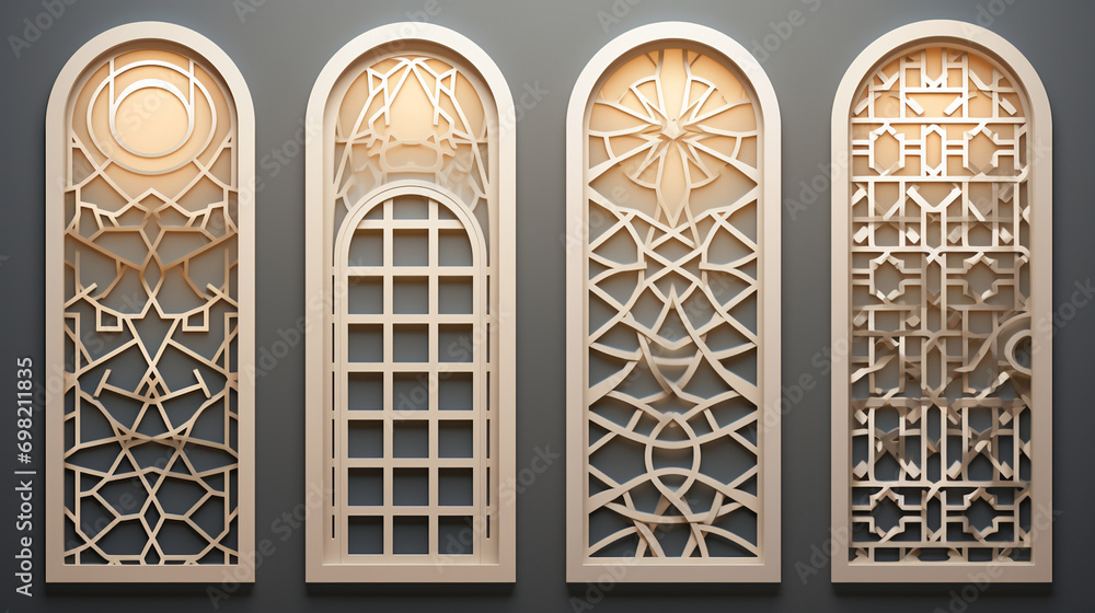 Vector Illustration of 3D Arabic Mashrabiya Window Patterns, Arabic ...