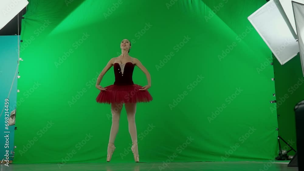 Portrait of female on chroma key green screen background. Full body ...