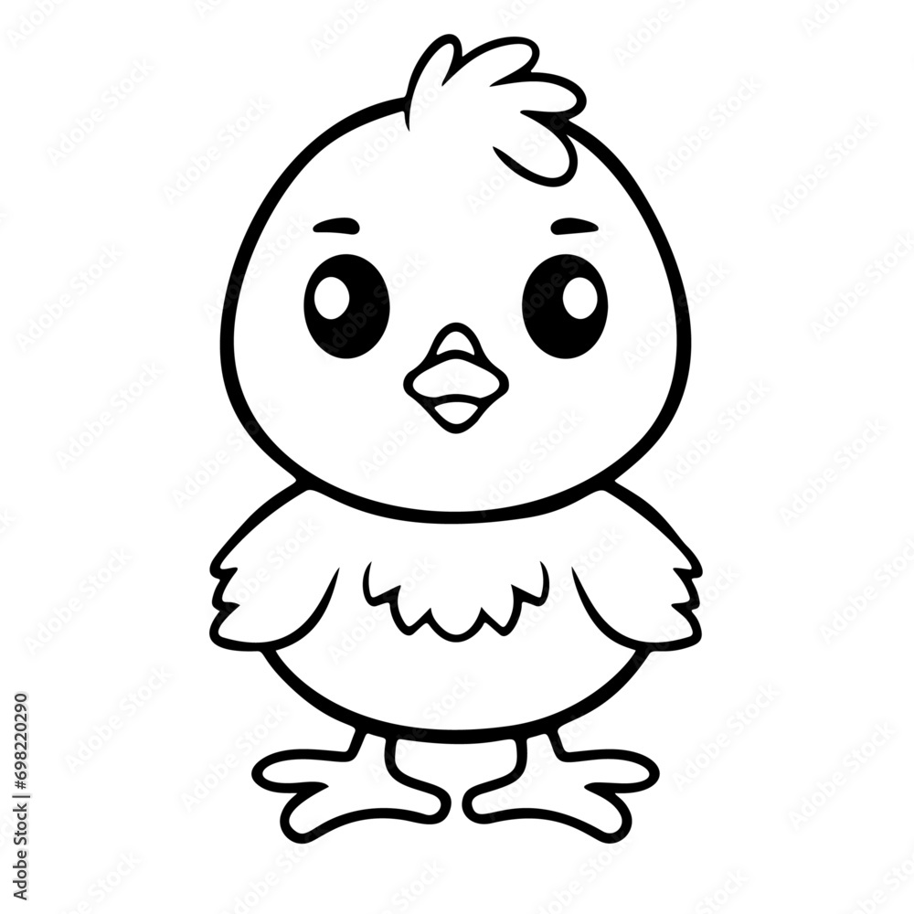cute baby chick outline, flat vector illustration black and white, for ...