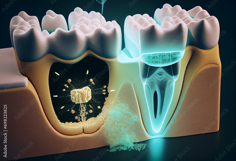 An illustration of how an ultrasonic scaler removes plaque and tartar ...