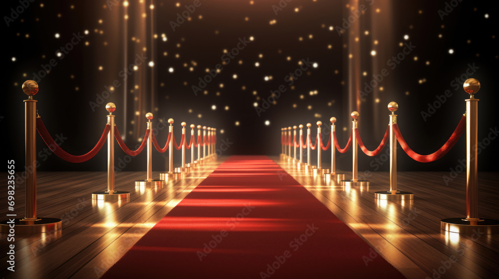 Luxurious red carpet with gold poles and red ropes. Perfect for events ...