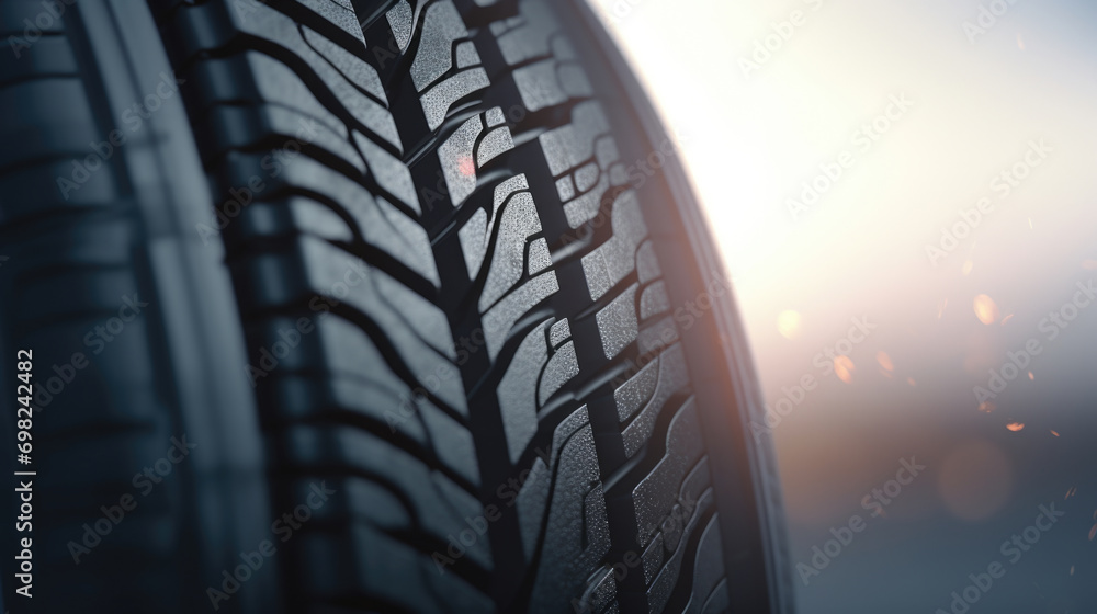 Detailed view of tire on road. Suitable for automotive, transportation ...