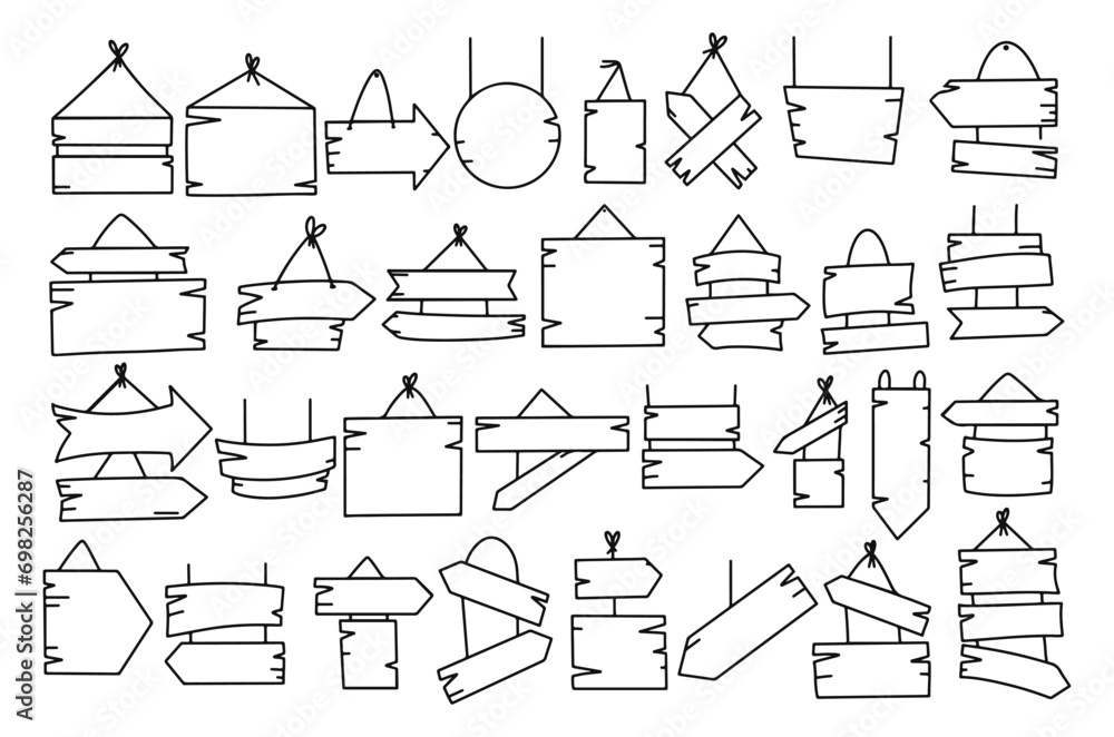 Large handmade set of hanging frames, signs,. Border in doodle style ...