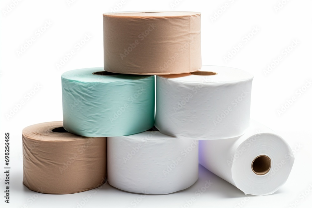 Tissue paper rolls stacked on white background with clipping path Stock ...