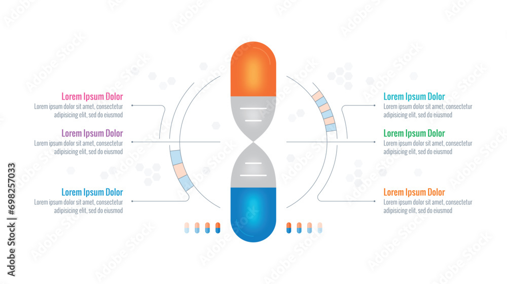 six step health themed informational template. technological, drug ...