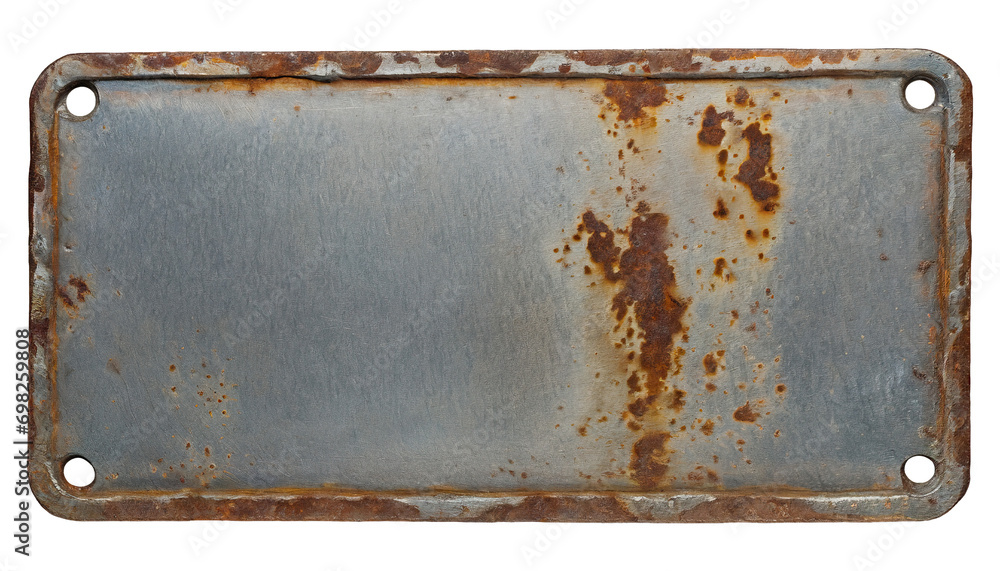 Metal plate with a rusted surface - isolated on transparent background ...