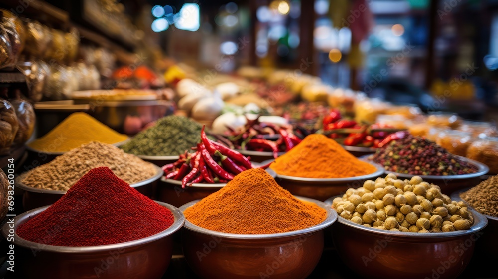 a bunch of bowls filled with different types of spices and spices on ...