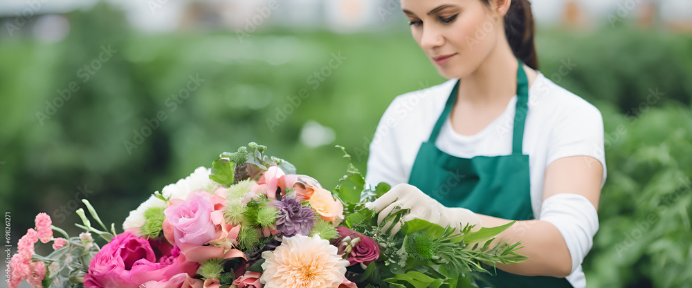 Workplace Romance: Skilled Female Florist Crafting a Stunning Bouquet ...