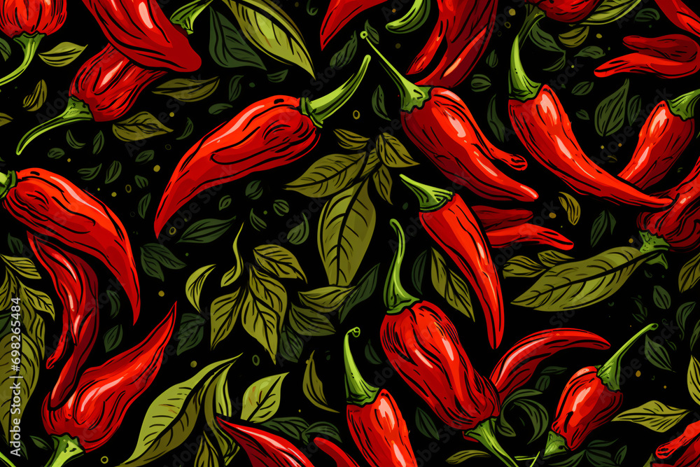 Chili pepper pattern background, illustration for print or web design ...