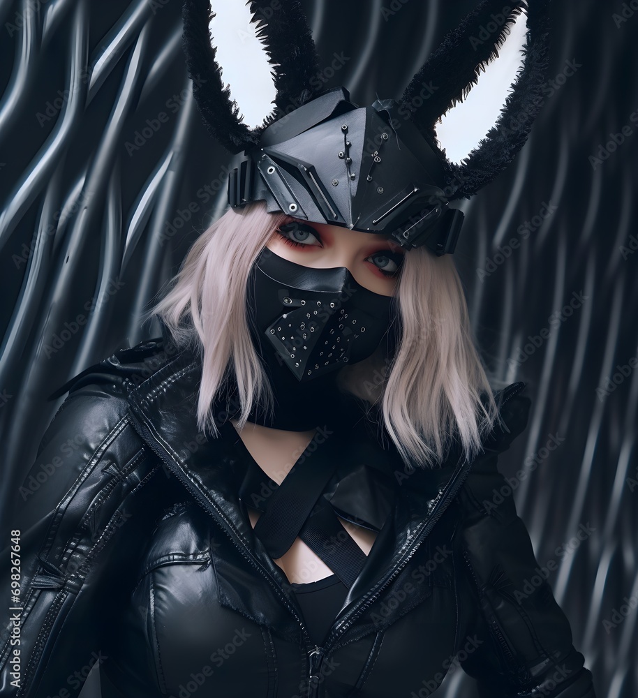 Stylized Cartoon Action Scene Of A Half Bunny Half Woman Superhero In