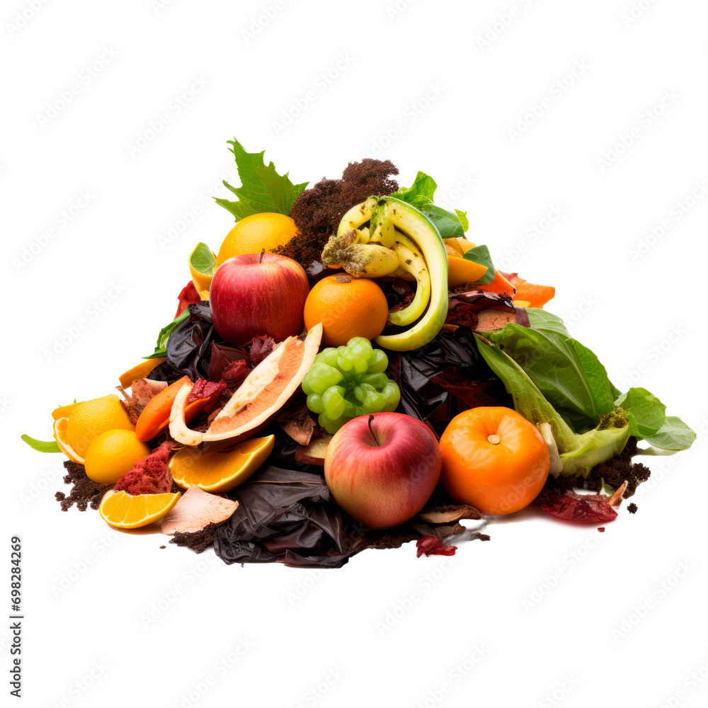 Pile of vegetable and fruit waste for use as organic fertilizer on ...