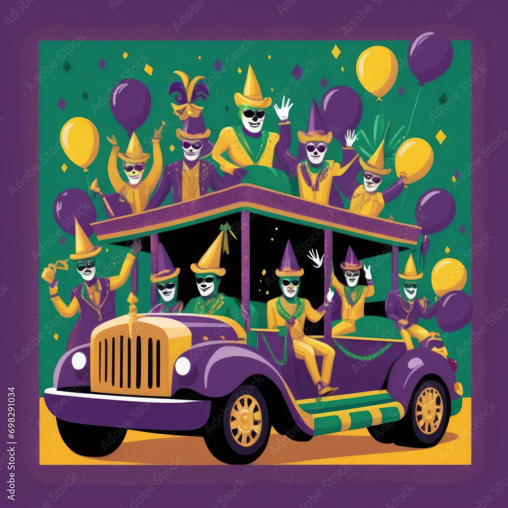 Vibrant Mardi Gras Parade Float - Bold and colorful flat digital pop ...
