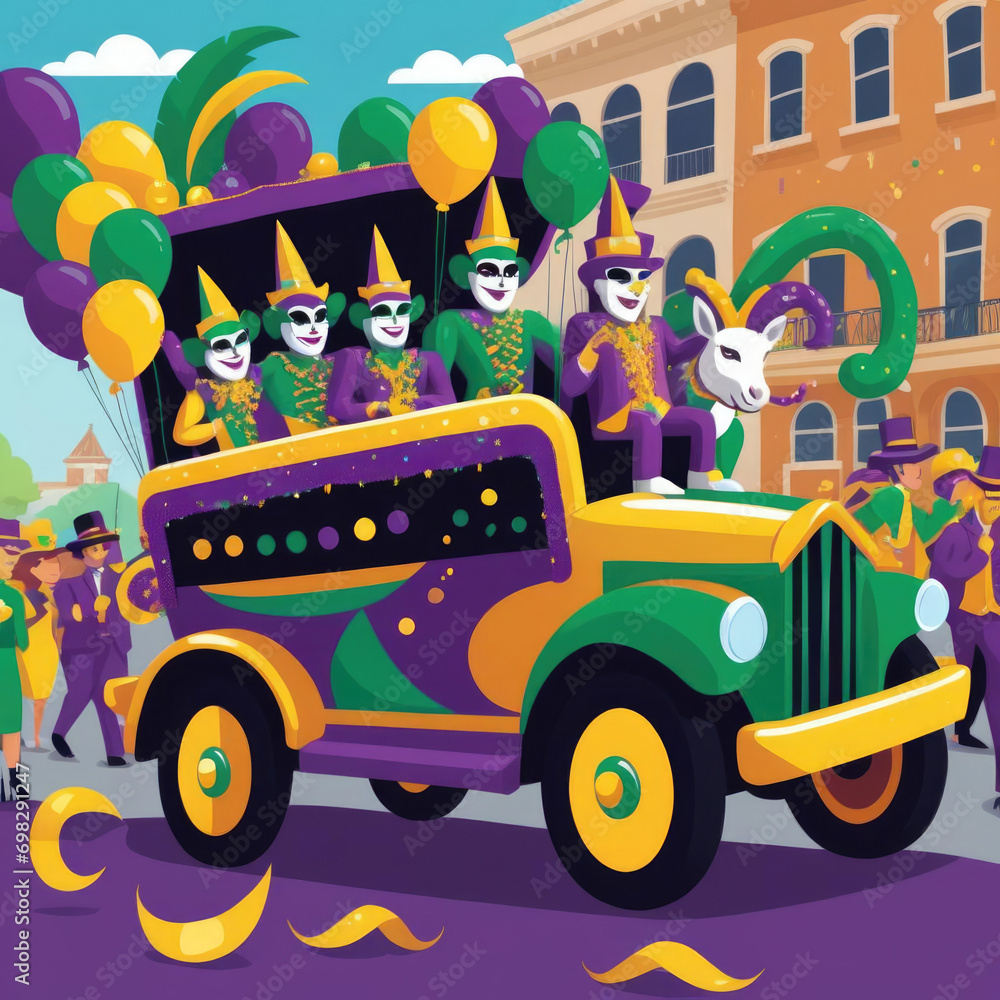 Festive Mardi Gras Parade Float - Cartoonish and Fun Flat Digital Pop ...