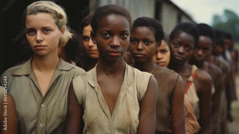 Beautiful girls hostages, captives, slaves, in shackles and chains work ... Beautiful girls hostages, captives, slaves, in shackles and chains work ...