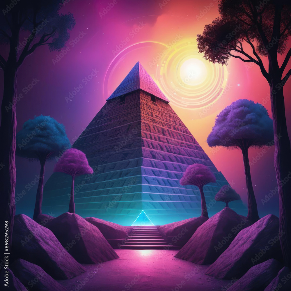 Mystic Pyramids - Psychedelic vector illustration of ultra HD glowing ...