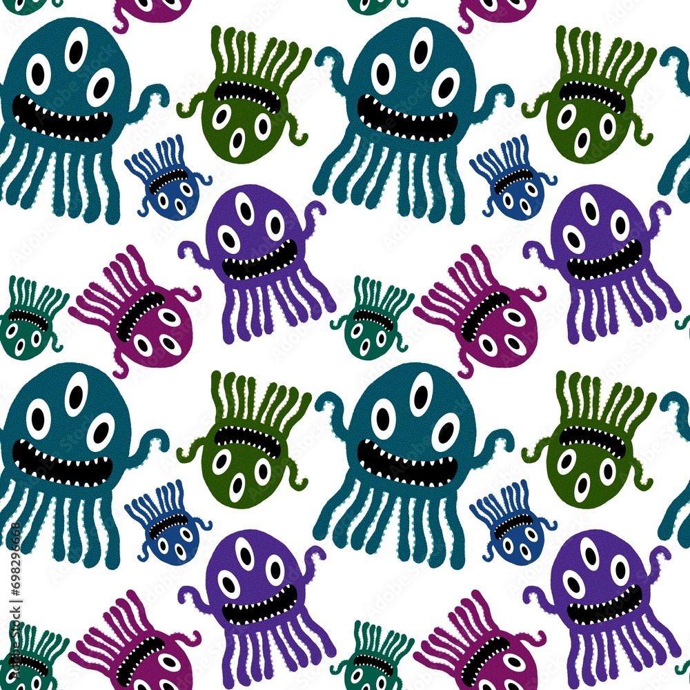 Cartoon monsters seamless octopus aliens pattern for wrapping paper and ...