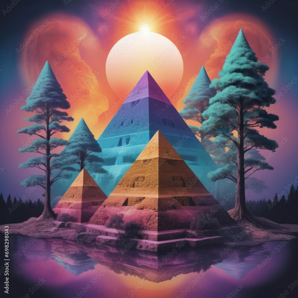 Spiritual Pyramids - Psychedelic vector drawing of hyperrealistic ...