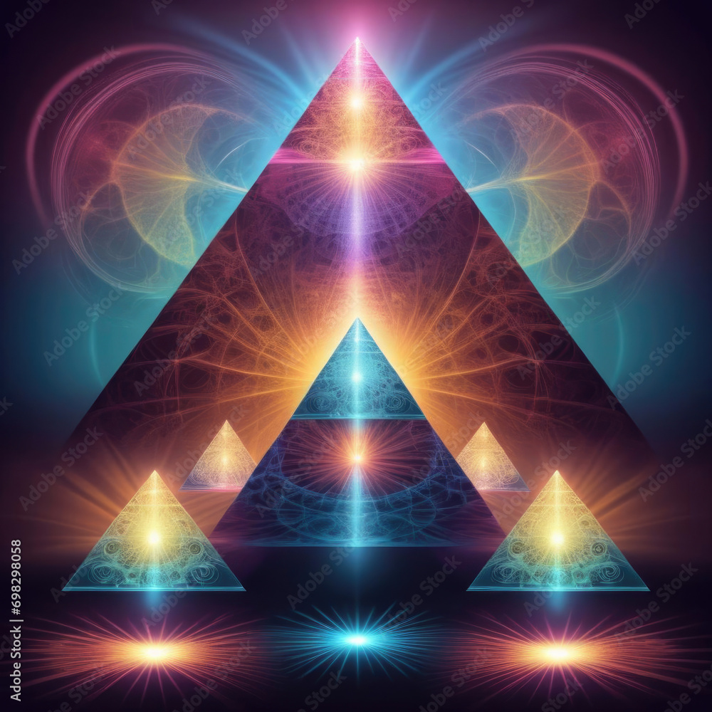 Fractal Glow Pyramids - Psychedelic vector image of spiritual pyramids ...