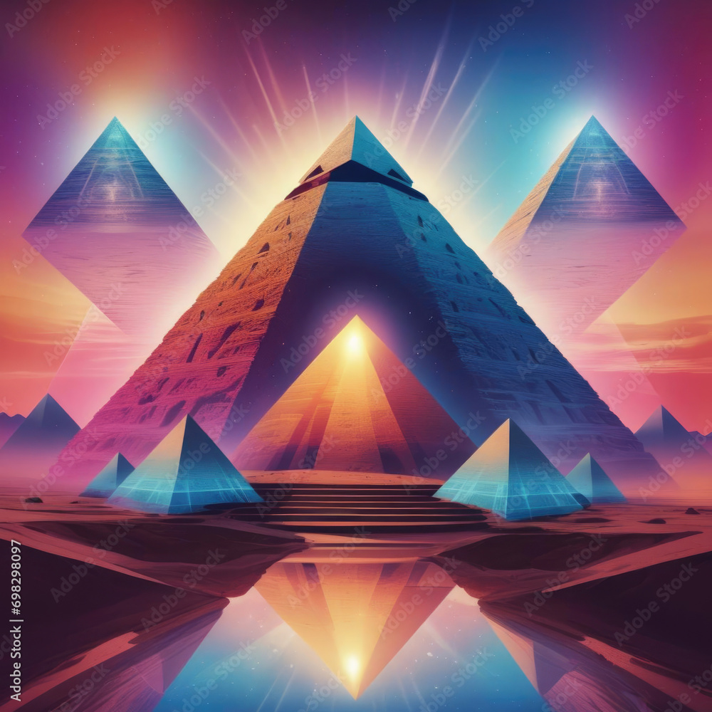 Spiritual Pyramids - Psychedelic vector image of hyperrealistic double ...