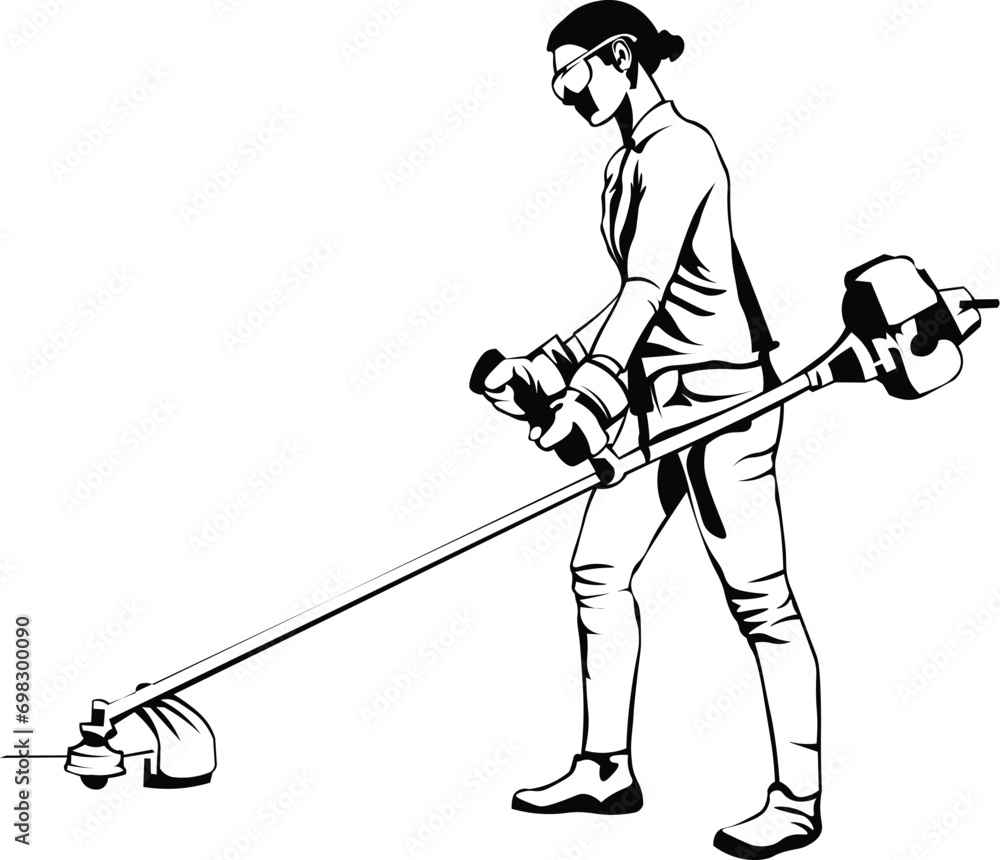 Cartoon Black and White Isolated Illustration Vector Of A Gardener ...