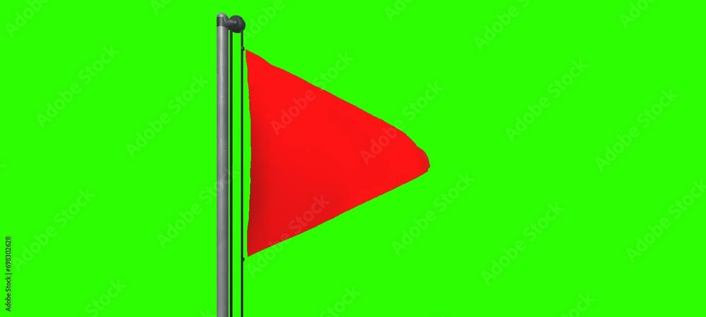 triangle red flag with pole,triangle red flag waving green screen ...