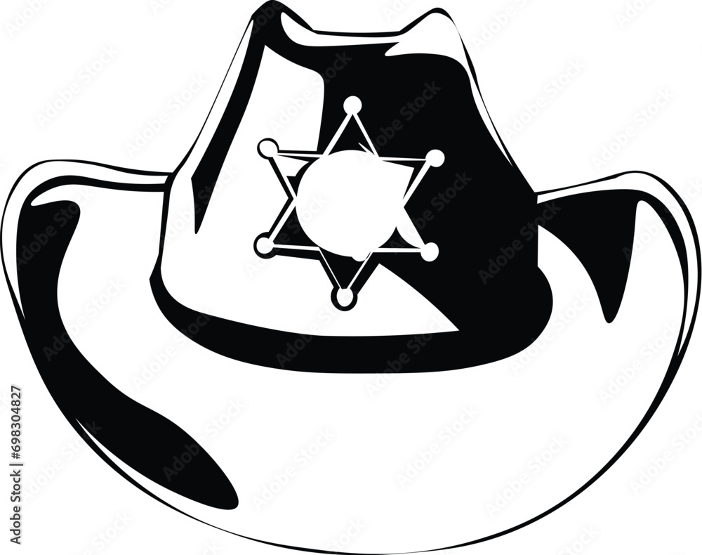 Cartoon Black and White Isolated Illustration Vector Of A Sheriffs Hat ...