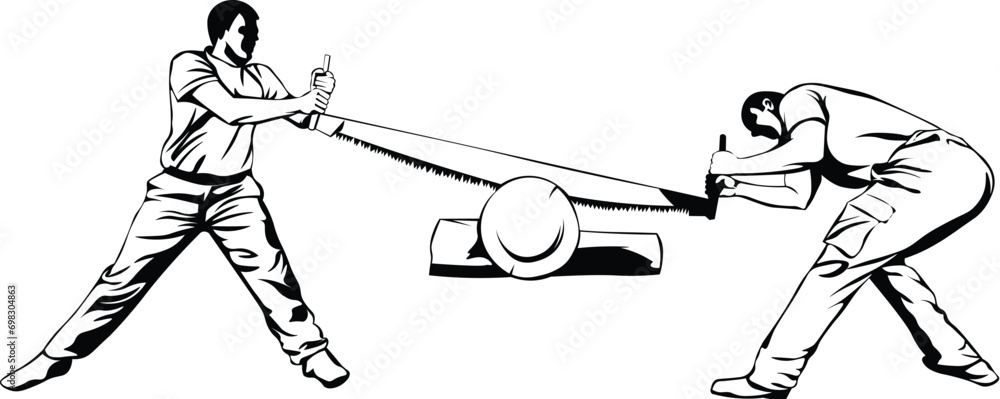 Cartoon Black and White Isolated Illustration Vector Of 2 Lumberjacks ...