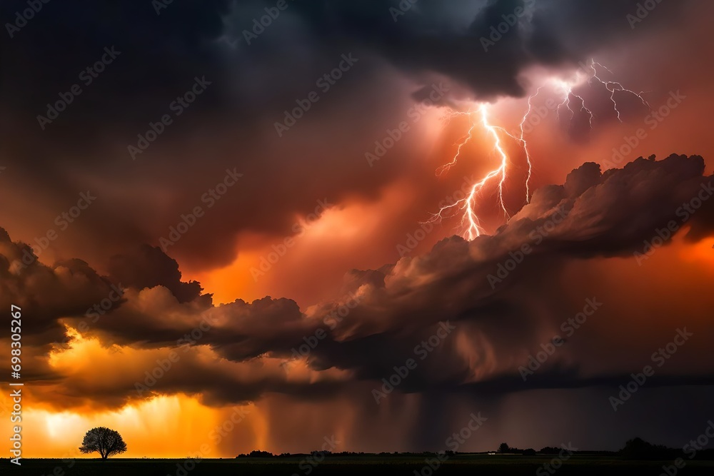 Storm warning - Weather background banner - Amazing lightning storm in ...