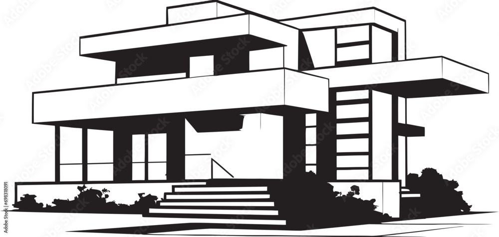 Contemporary Dwelling Essence Stylish Modern House Design Vector Icon ...