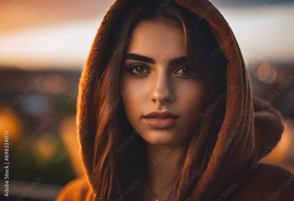 Stockillustratie AI generated illustration of a female 20 years old ...