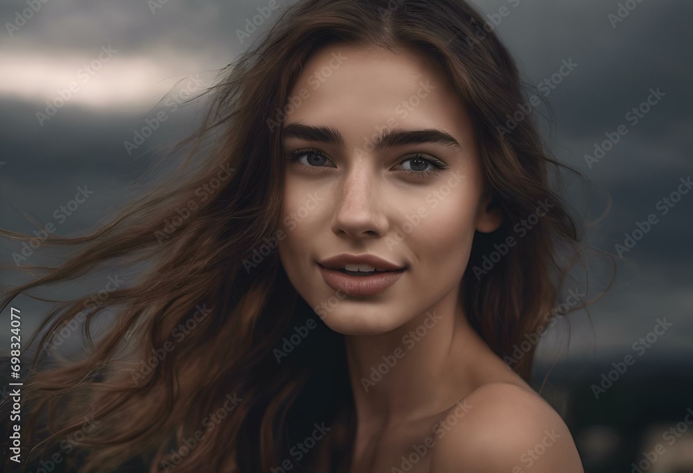 AI generated illustration of a female 20 years old half french and half ...