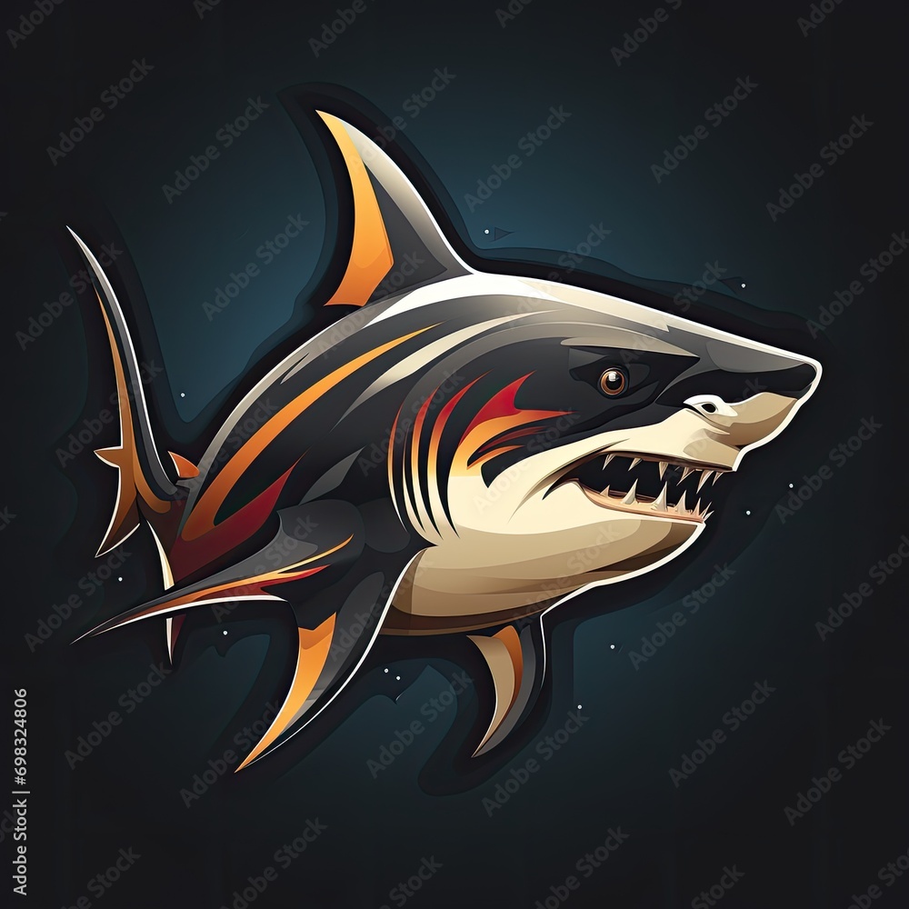 Shark logo. Great black shark print. Beware of sharks banner. Shark ...