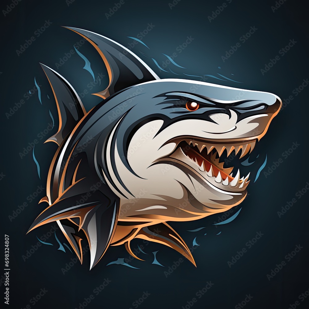 Shark logo. Great black shark print. Beware of sharks banner. Shark ...