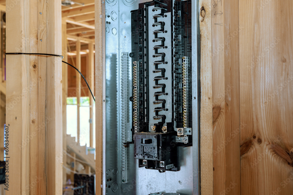 An electrical power control panel switch box mounted for circuit ...