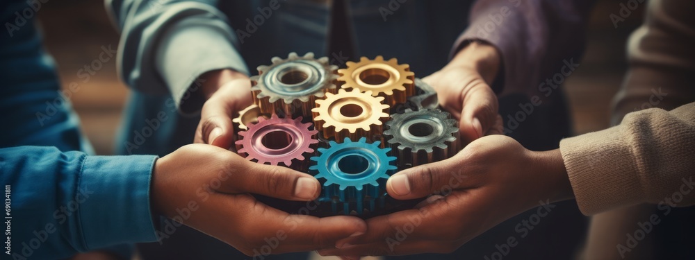 Gear cog business wheel team teamwork hand concept people office ...