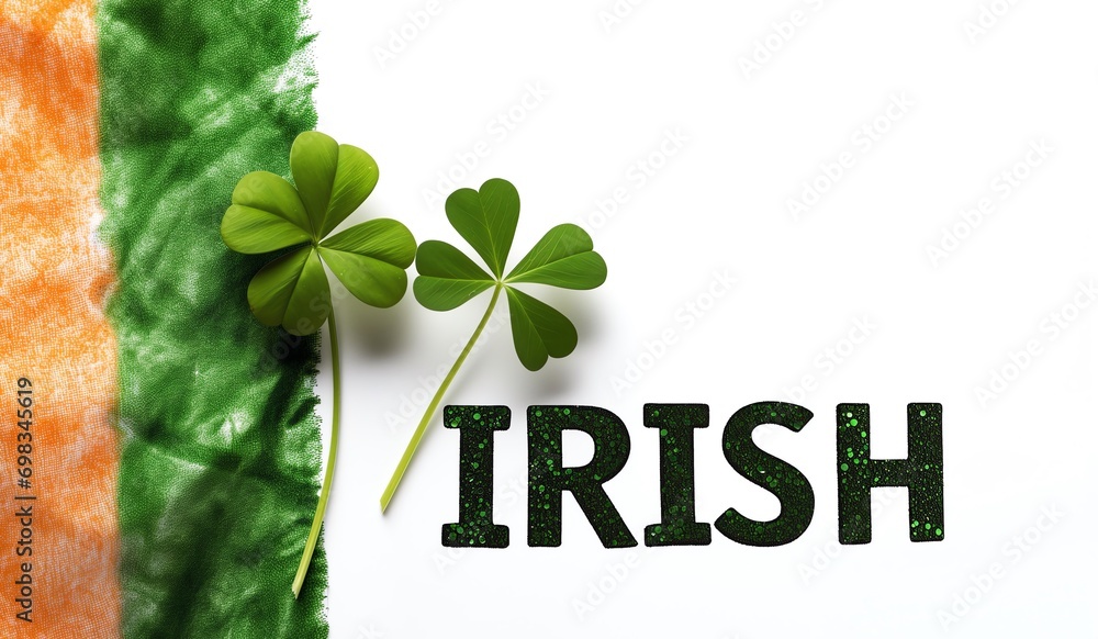 Irish cultural illustration including four leaf clover, Irish flag ...
