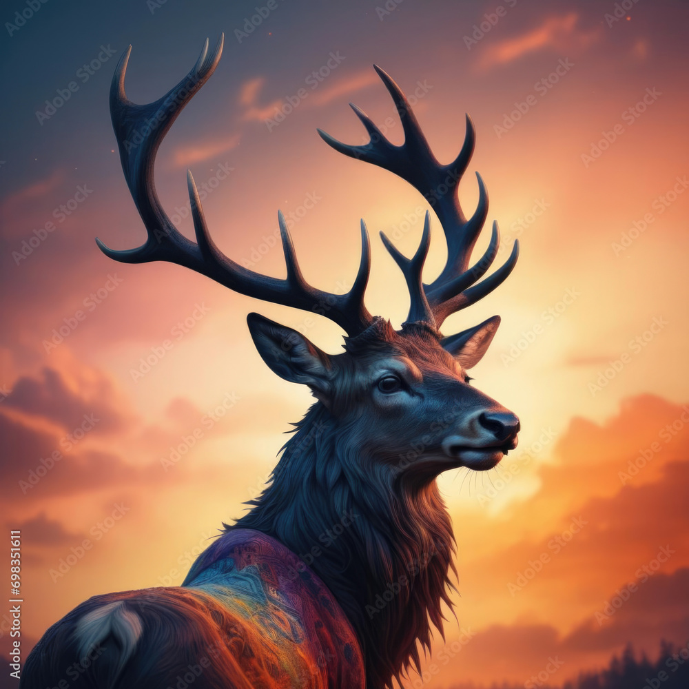 Ethereal Stag Silhouette - Digital art of a noble stag silhouetted ...