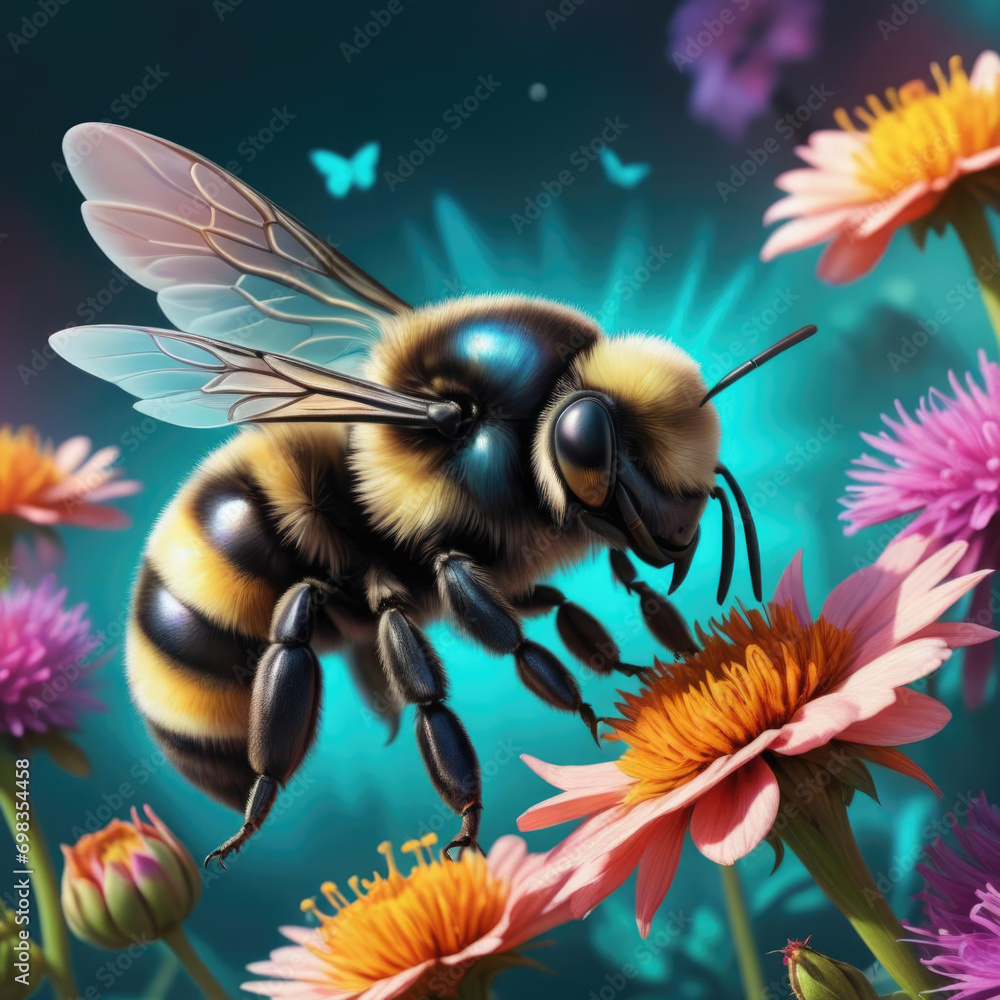 Psychedelic Bumblebee - Realistic illustration of a vibrant bumblebee ...