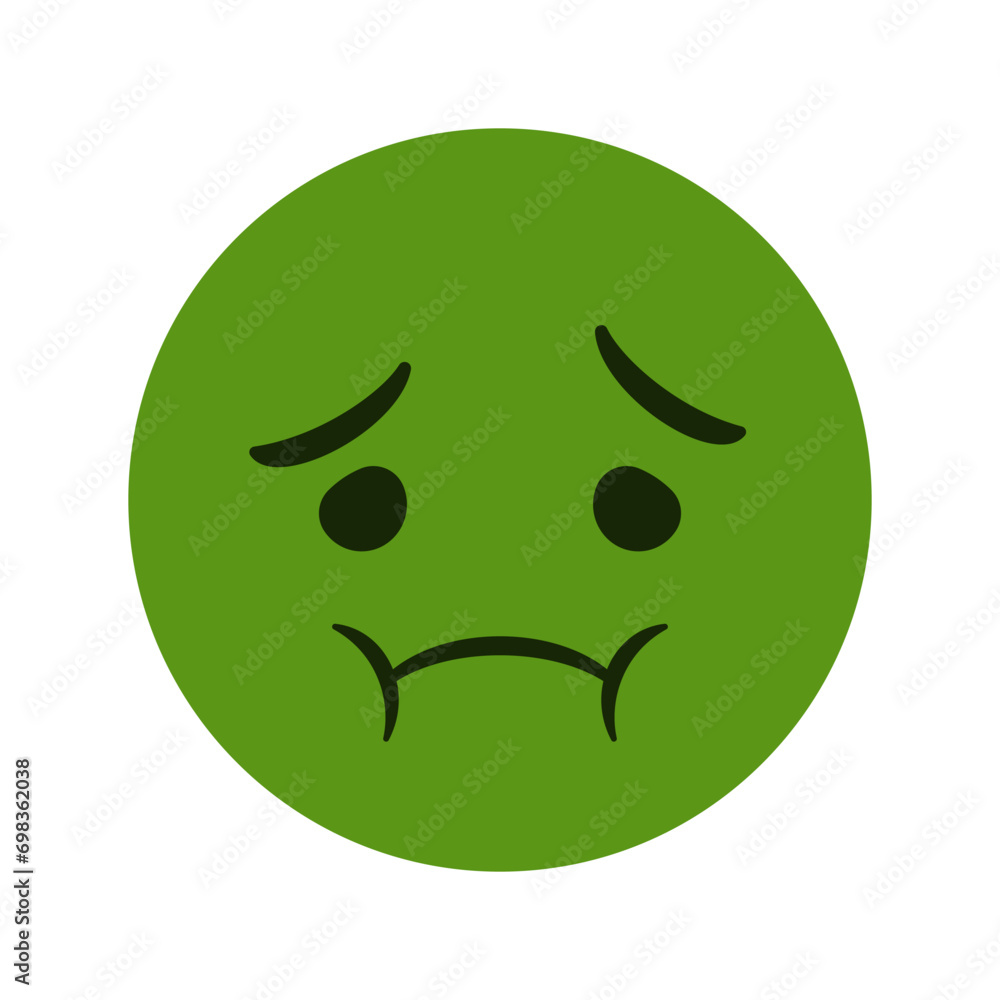 Vecteur Stock Nauseated face emoji with green face flat icon - sick ...