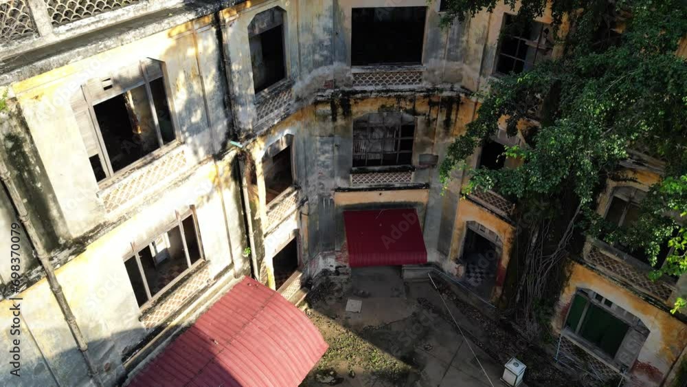 Drone footage of a "ghost"building in ruins, the old police station ...