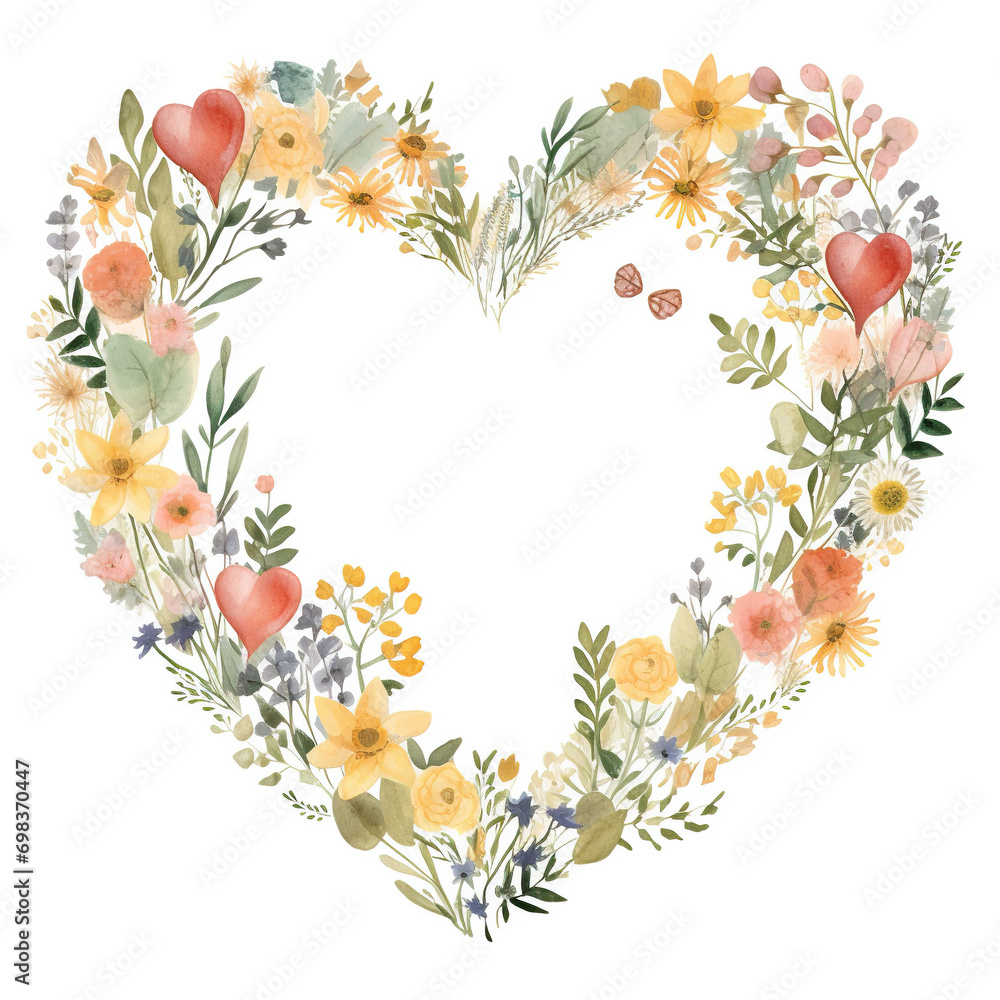Watercolor Valentine Floral Heart Wreaths Stock Photo | Adobe Stock